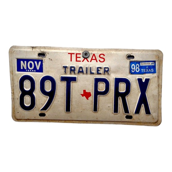 Accents | Vintage 1998 Texas Trailer License Plate 89tprx Red White ...
